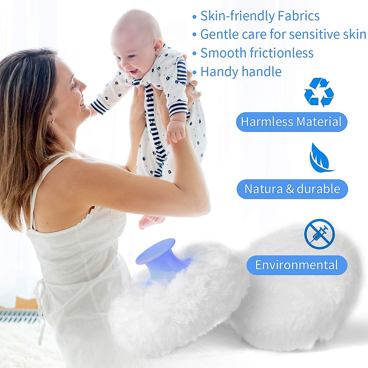 2pcs-Baby Body Cosmetic Powder Puff Kit Sponge Box Case Container(Blue&Pink)