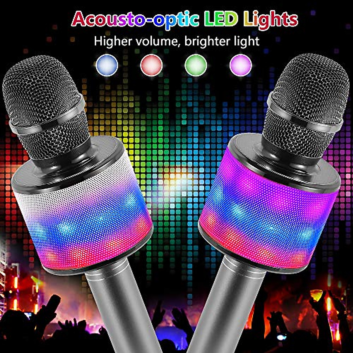 Amazmic Kids Karaoke Microphone Machine Toy Bluetooth Microphone Portable Wireless Karaoke Machine Handheld with LED Lights, Gift for Children Adults Birthday Party, Home KTV(Gray)