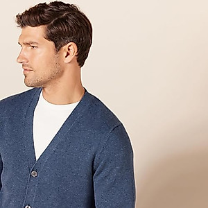 Amazon Essentials Men's Cotton Cardigan Sweater, Blue Heather, Large