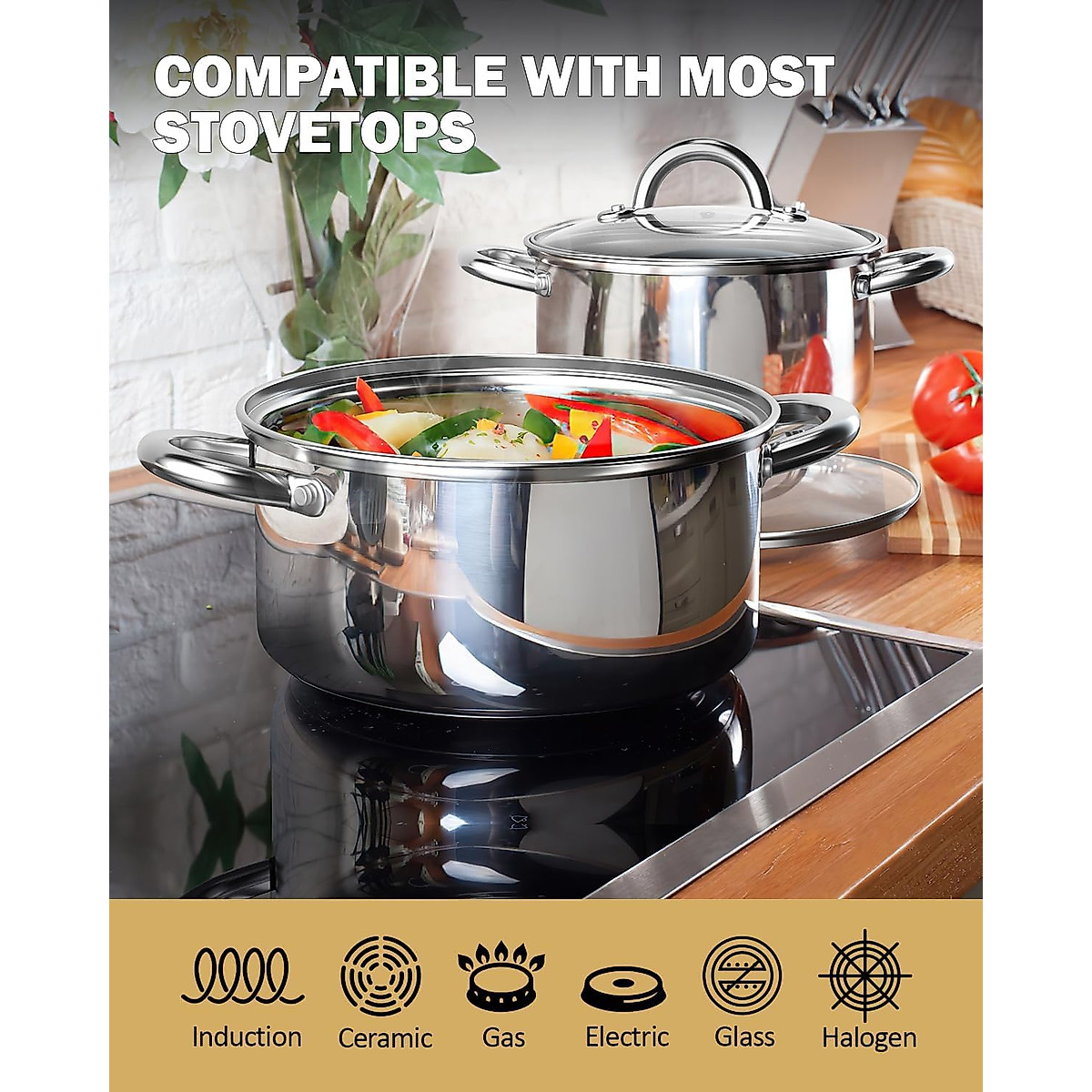 Cook N Home Stockpot with Lid, Basics Stainless Steel Soup Pot, 12-Quart