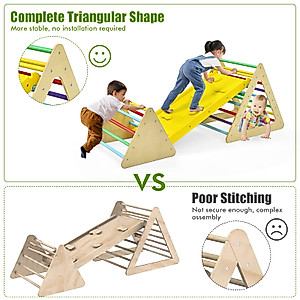 Costzon Climbing Toy for Toddlers, 3 Piece Montessori Wooden Triangle Climber w/2 Triangle Ladders & Double-sided Ramp for Sliding & Climbing, Kids Boys Girls Indoor Gym Playset Gift for Home, Daycare