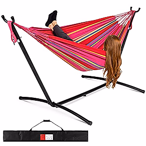 Best Choice Products Double Hammock with Steel Stand, Indoor Outdoor Brazilian-Style Cotton Bed w/Carrying Bag, 2-Person Capacity - Paradise