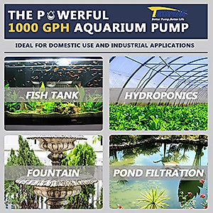 Trupow Flow Adjustable Frequency Electric Inline Garden Submersible Pond Filter Pump For Fish Tank Fountain Aquarium Waterfall Koi Salt Fresh Water (1000GPH)