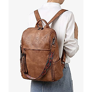 FADEON Leather Backpack Purse for Women Designer Travel Backpack Purses PU Fashion Ladies Shoulder Bag with Tassel Brown