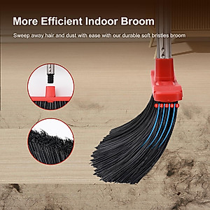 Tiumso Dustpan and Brush Set, 55'' Heavy Duty Broom Outdoor Commercial Broom and Large Indoor Broom for Home Hall Lobby Office Garage Patio and Car Truck