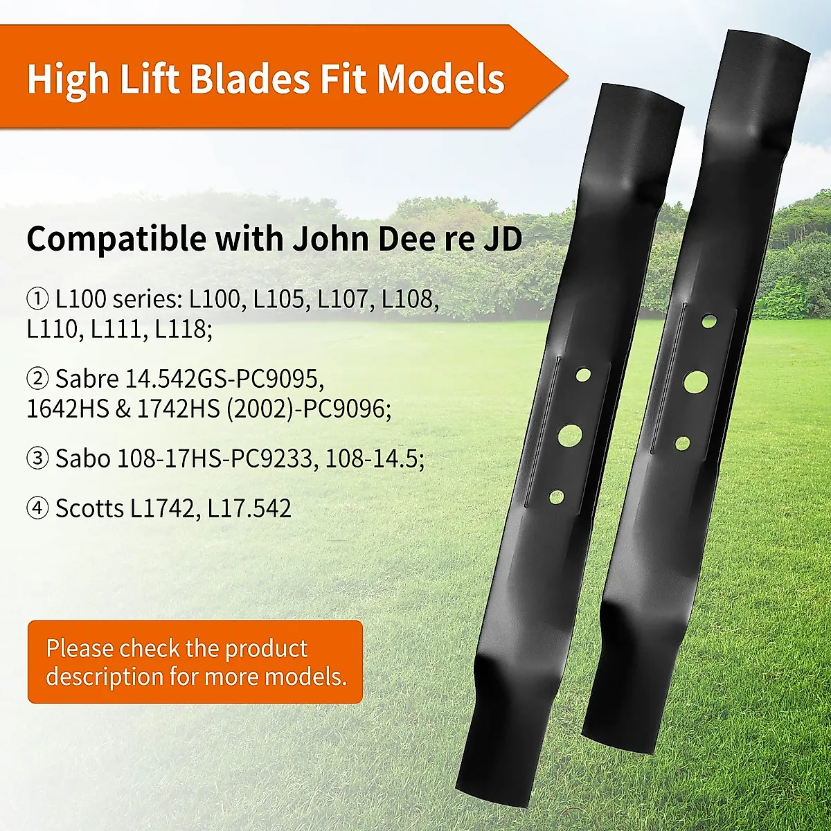 budrash GX20249 Mower Blade Fit for John Dee re 42" Deck, GY20567 High Lift Blades Fit for John Dee re L110 L118 L100 L111 Scotts L1742 Sabre 1642HS 42" Mower Tractor, Replace for GX20433, 2 Pack