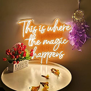 This Is Where The Magic Happens Neon Signs for Wall Décor, 24” Large LED Neon Light Signs for Wedding, Birthday, Engagement, Bachelorette Party, Bar, Bedroom Décor, LED Sign gifts for boys girls, 24x20” Warm White