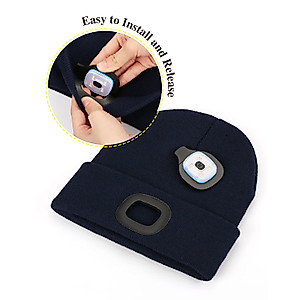 MELASA Unisex Kids LED Beanie, USB Rechargeable Hands Free Headlamp Hat, Night Flashlight Hat, Gifts for Kids Boys Black