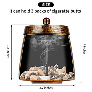 Hargtar Outdoor Ashtrays for Patio with Lid, Ash Trays with Covers Outdoor, Ashtray Odorless, Ash Tray Sets for Cigarettes Outdoor, Outside Covered Stainless Steel Iron Windproof Tabletop, Small