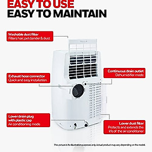 Honeywell 11,000 BTU / 50 Pint Portable Air Conditioner and Dehumidifier, Cools Rooms Up to 500 Sq. Ft, with Fan, Drain Pan, and Insulation Tape, (White)