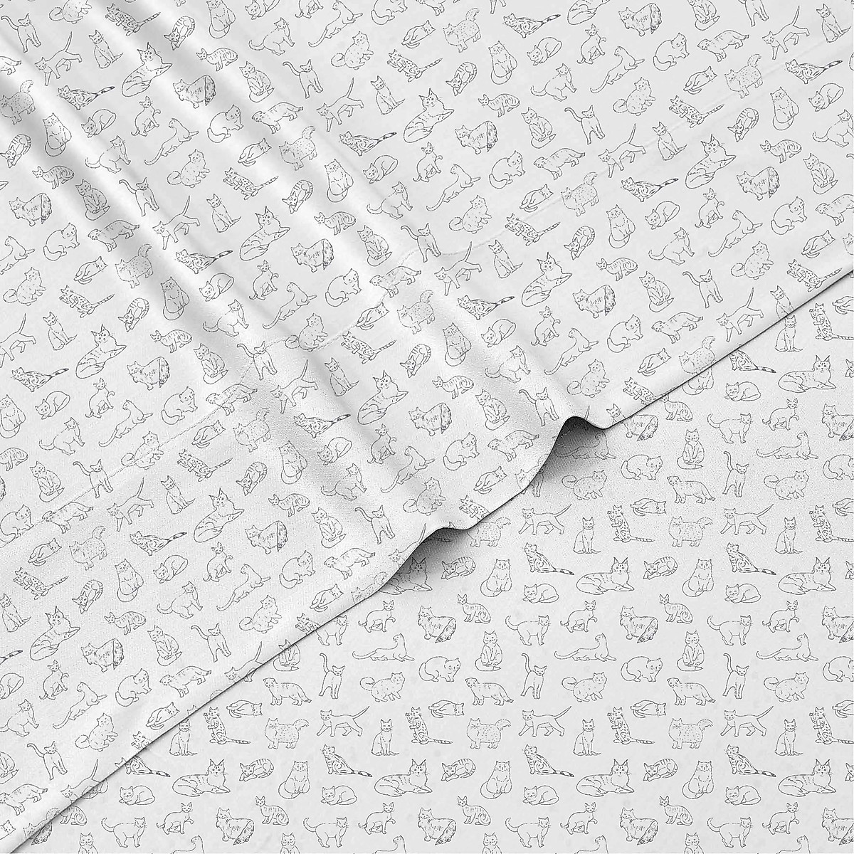 Kids Rule 3-Piece Cat Sketch Sheet Set for Kids - 1 Twin Flat Sheet, 1 Twin Fitted Sheet & 1 Queen Pillowcase, Soft Brushed Microfiber Polyester Bed Sheet, Smooth & Durable