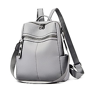 Maxoner Small Leather Women Backpack Purse for Women Fashion Convertible Bookbag, Shoulder Handbag Travel Bag Satchel Rucksack Ladies Sling Bag (Faux Leather Light Grey)