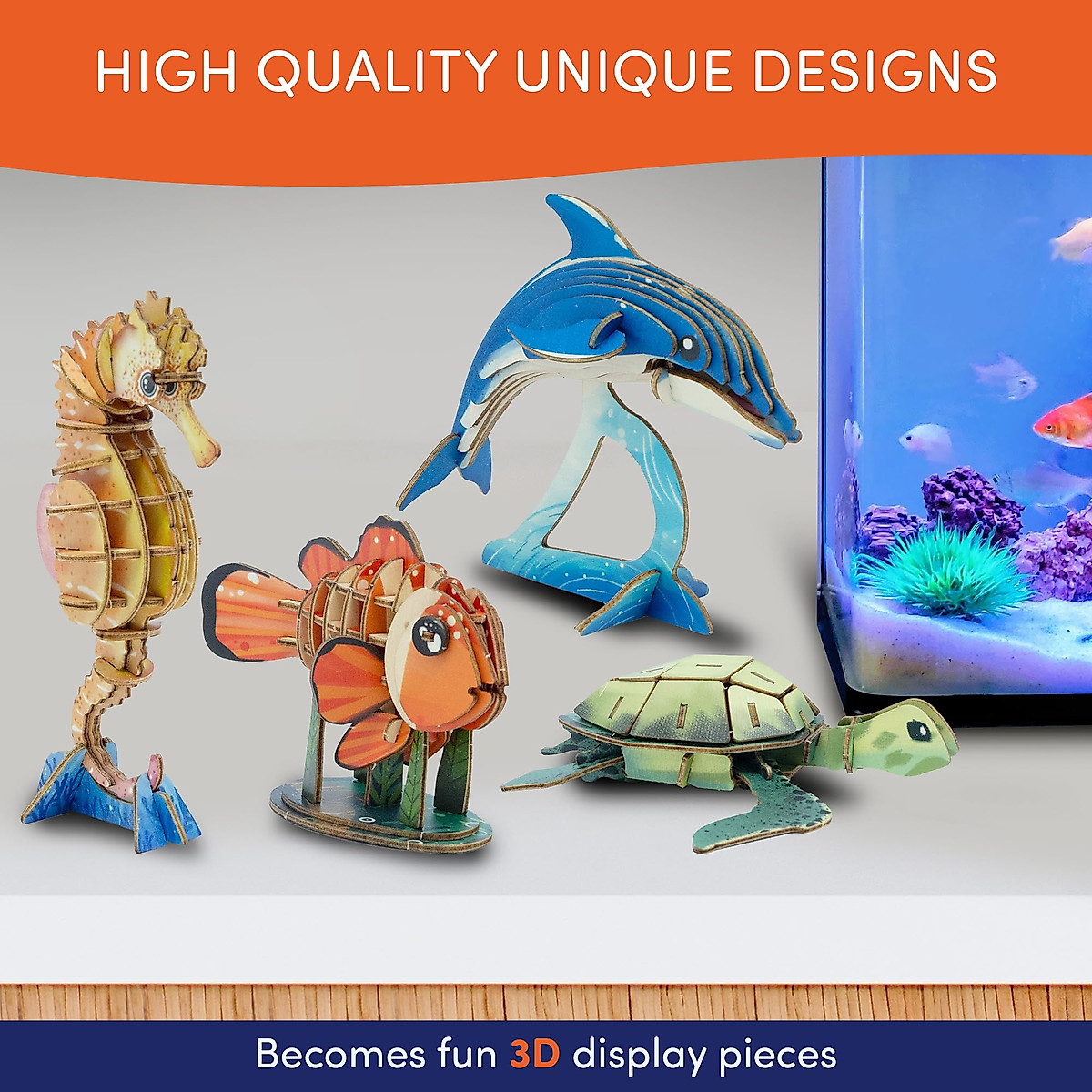 DIY 3D Wooden Puzzle Bundle– Colorful Sea Animals Models Building Kits for Kids & Adults- Educational STEM Brain Teasers Puzzles - Wood Crafts Gifts for Boys and Girls- Ages 8-9-10-11-12