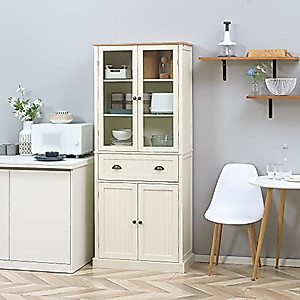 HOMCOM Freestanding Kitchen Pantry, 5-Tier Storage Cabinet with Adjustable Shelves and Drawer for Living Room, Dining Room, Cream White