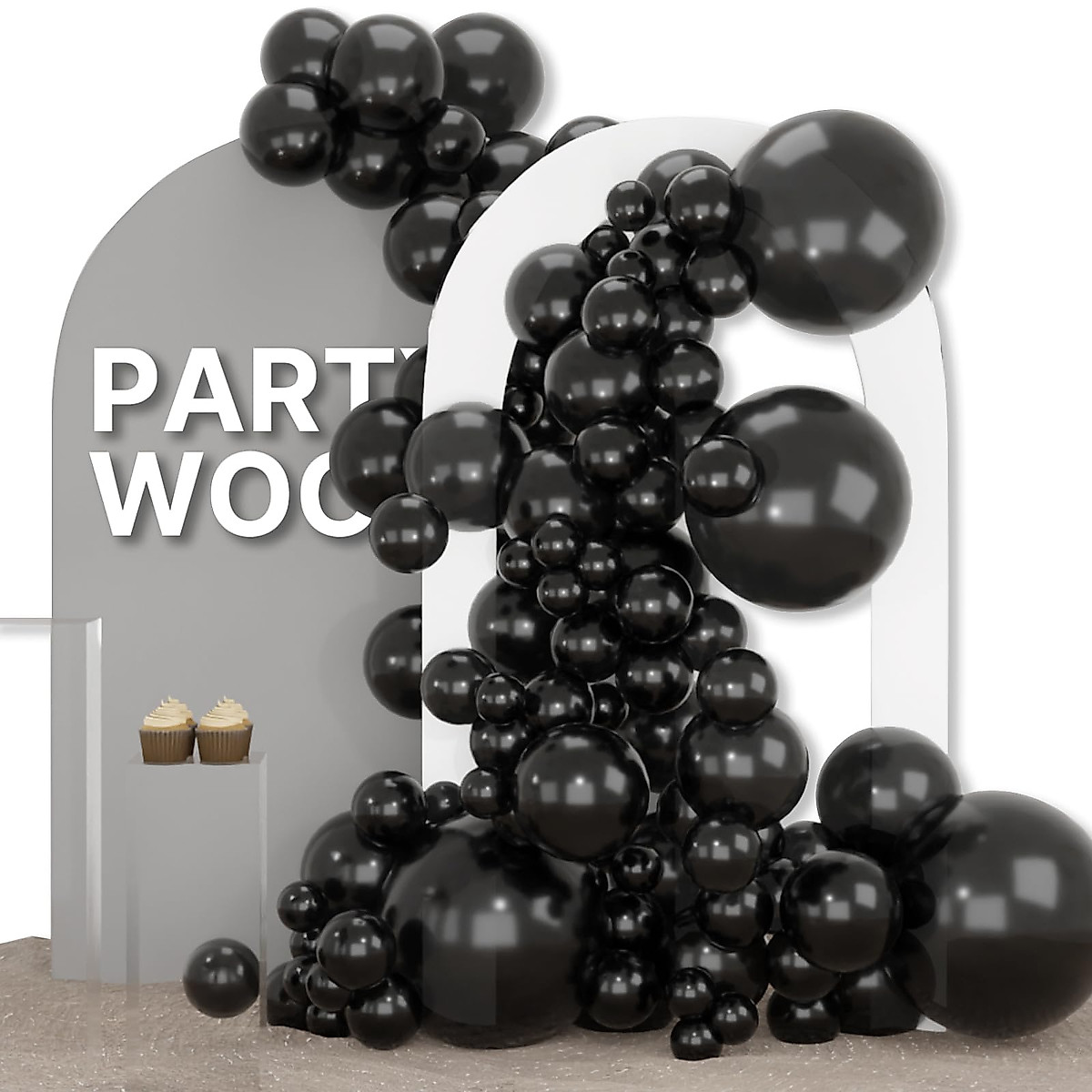 PartyWoo Black Balloons, 155 pcs Black Balloons Different Sizes Pack of 18 12 10 5 Inch Black Balloons Arch Kit Balloon Garland for Birthday, Graduation, Halloween, Party Decorations, Black-Y18