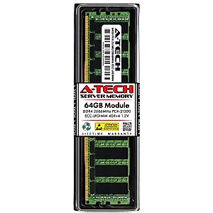 A-Tech 64GB RAM Replacement for Micron MTA72ASS8G72LZ-2G6B2 | DDR4 2666MHz PC4-21300 (PC4-2666V) 4DRx4 (4Rx4) 1.2V ECC LRDIMM Load Reduced DIMM 288-Pin Memory Module