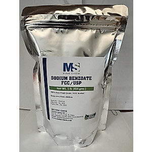 MS Finechem Sodium Benzoate 100% Purity Food Grade Preservative Additive - 1 LB