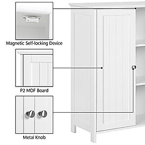 Topeakmart Bathroom Floor Cabinet Double Doors Free-Standing Storage Cabinet with Adjustable Shelves, Anti-toppling Design, White