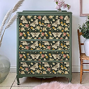VaryPaper Dark Floral Wallpaper Peel and Stick Vintage Daisy Peony Butterfly Mural 17.7"x78.7" Waterproof Removable Black Contact Paper for Cabinets Drawers Walls