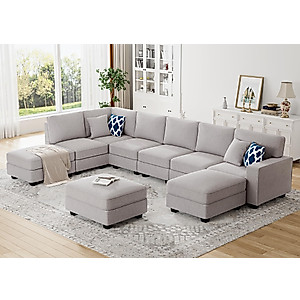 L Lengend Vansen Modular Sectional Sofa U Shaped Sofa Couch with Ottoman Modern Reversible Corner Sectional Couch for Living Room (Light Grey, U Shaped Sofa-4)
