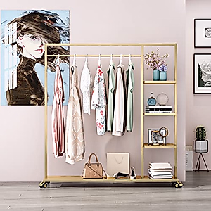 Smlttel Clothing Rack with Shelf,Boutiques Retail Display Clothing Rack,Heavy Duty Garment Rack,Multiple Uses Hanging Rack for Home and Retail(Gold)