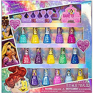 Townley Girl Disney Princess Non-Toxic Peel-Off Water-Based Safe Quick Dry Nail Polish| Gift Kit Set for Kids Girls| Glittery and Opaque Colors| Ages 3+ (18 Pcs)