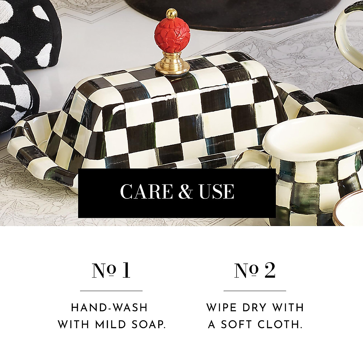 MacKenzie-Childs Sterling Check Enamel Butter Box, Cute Lidded Butter Dish