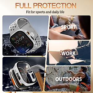 TSOGIA 2 Pack Hard PC Case for Apple Watch Ultra/Ultra 2 Screen Protector 49mm, with 9H Tempered Glass Screen Protector, Full Protective Cover for iWatch Ultra Accessories 49mm,White