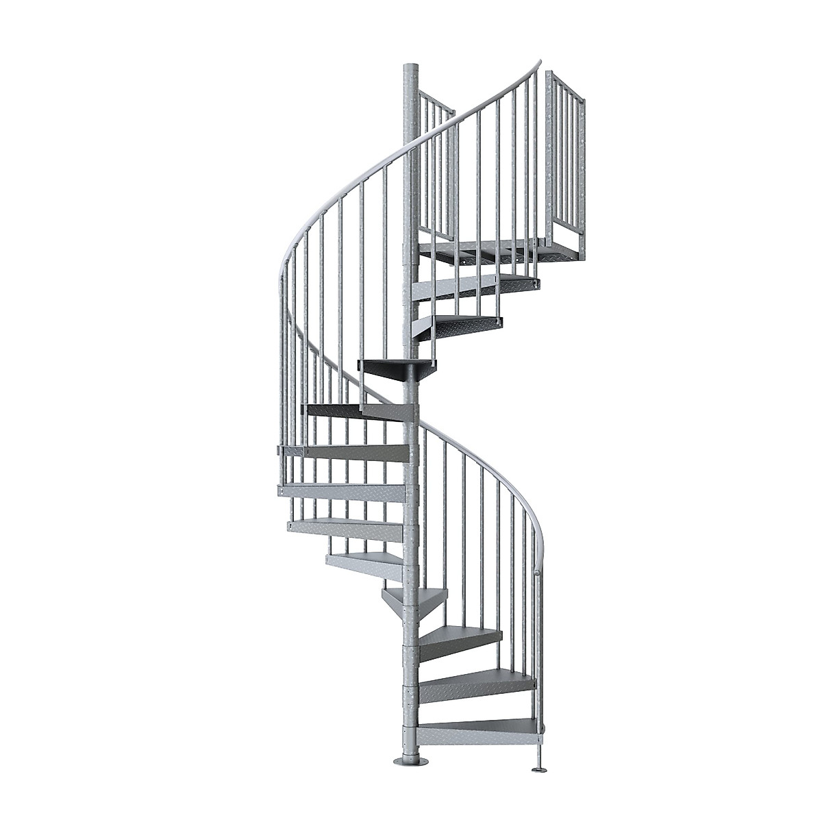 Mylen STAIRS Reroute Galvanized Exterior 60in Diameter, Fits Height 136in - 152in, 2 36in Tall Platform Rails Spiral Stair Kit
