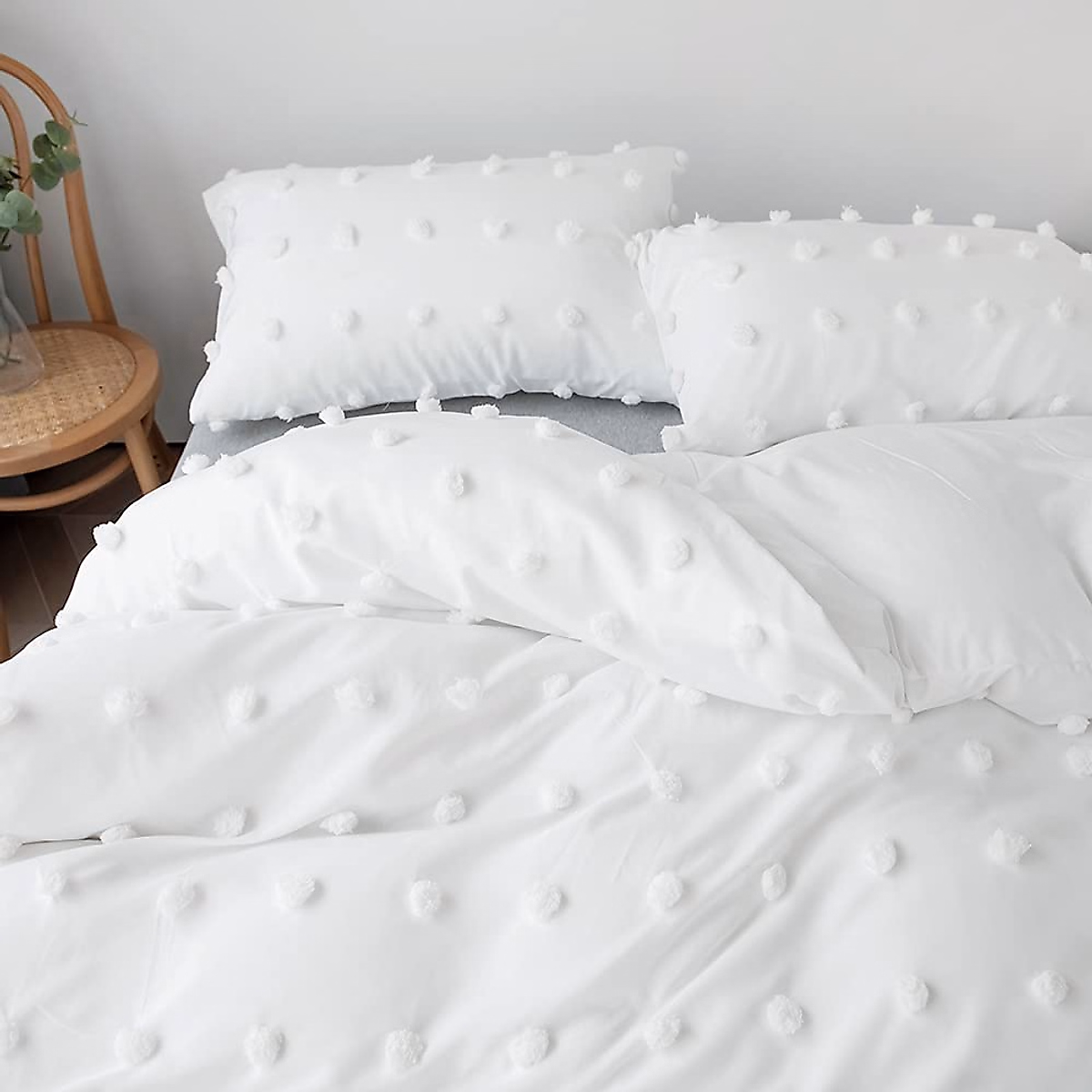 Uthem Tufted Duvet Cover Full Size (79x90 inch),3 Pieces - 1 Jacquard Comforter Cover with 2 Pillowcase，Chenille Dots All Season Soft Washed Microfiber Bedding Set with Zipper Closure,White