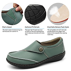 TERRIKAT Women's Classic Casual Green Leather Loafers Cute Moc Toe Slip On Comfort Walking Flats Lightweight Work Shoes 10.5 M US 1202-Lv10.5