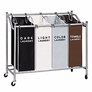 4 Bag Laundry Sorter Cart, Laundry Hamper Sorter Basket with Heavy Duty Lockable Rolling Wheels for Clothes Storage, Mix Colors