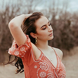 PERNNLA PEARL Paperclip Chain Link Drop Dangle Earrings for Women Dainty 18K Gold Geometric Long Earring Simple Trendy Statement Earrings Women Jewelry