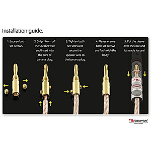 Nakamichi Excel Series 24k Gold Plated Banana Plug 12 AWG - 18 AWG Gauge Size 4mm for Speakers Amplifier Hi-Fi AV Receiver Stereo Home Theatre Radio Audio Wire Cable Screw Connector 4 Pcs (2-Pairs)