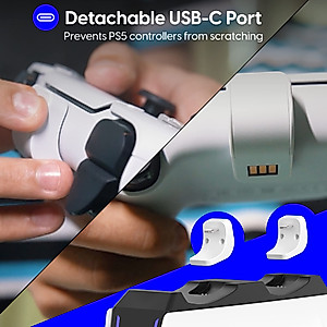 TALK WORKS PS5 Controller Charger Station for PlayStation 5 - Fast Charging Dock Stand with Dual Detachable USB C Adapters