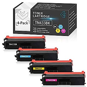 4 Pack(1BK+1C+1M+1Y) TN-433 Toner Compatible for Brother TN433BK TN433C TN433M TN433Y HL-L8260CDW L8360CDW L8360CDWT DCP-L8410CDW MFC-L8610CDW L8690CDW Printer Ink Toner Cartridge by Pddtoner