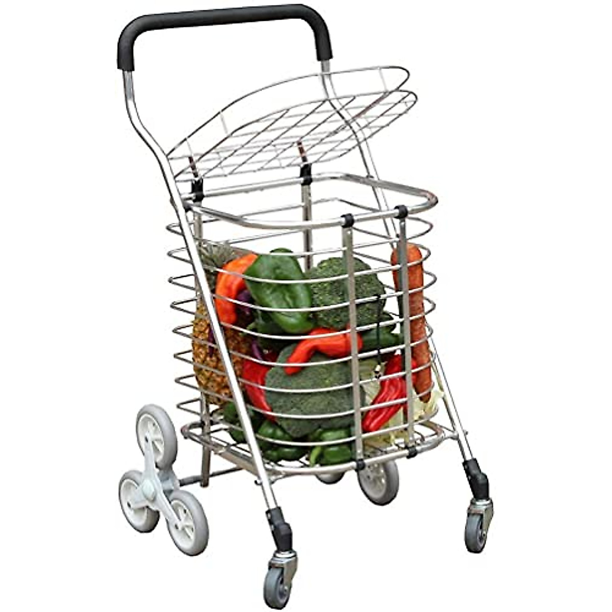Shopping Trolley on Wheels Multi Function Shopping Cart Lightweight 8 Wheels Climbing Stairs with Lid Aluminum Tri-Wheel Household Vans Lightweight Foldable Storage Hand Trucks,