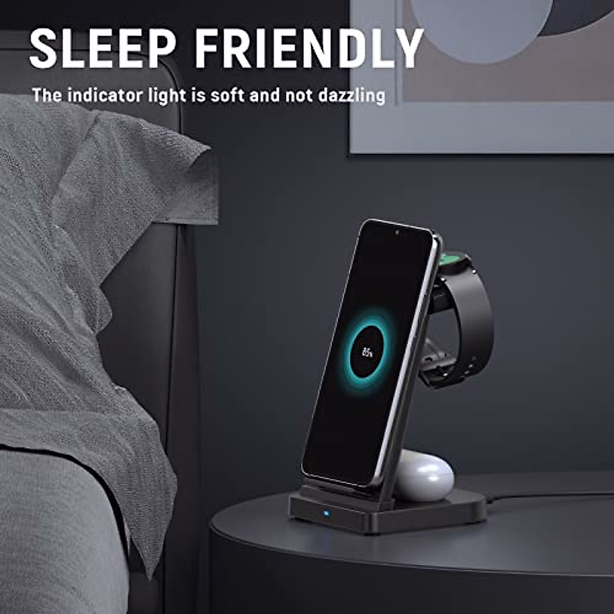 Wireless Charger Stand Charging Station for Samsung Galaxy Watch 5(Pro)/4/3 Active 2/1 Galaxy S23 S22 S21 S20(Plus/Ultra)/Z Flip/Fold 4 3 Note20 10 Buds(2) Pro/Live 3 in 1 Multiple Devices(Black)