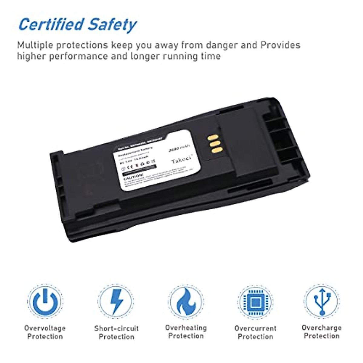 (2Pack) TAKOCI Replacement Battery for Motorola CP200 CP200XLS CP200D CP150 CP140 CP160 CP170 CP180 NNTN4496 A AR NTN4497 AR 2680mAh/7.4V