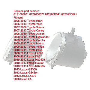 Merlibugo Fog Light Lamp for Toyota Rav4 Yaris Solara Camry Avalon Highlander Corolla Matrix Venza Prius Lexus Scion XA Replace 8121006071 8122006071 812200D041 812100D041