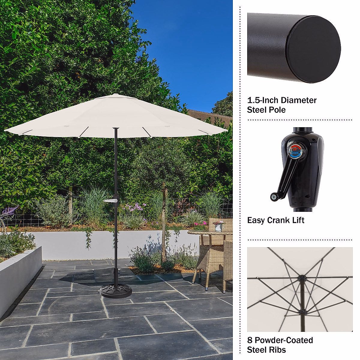 Pure Garden Patio Umbrella with Vented Canopy - 9FT Easy Crank Outdoor Umbrella for Shade - For Deck, Balcony, Porch, Backyard, or Pool (Tan)