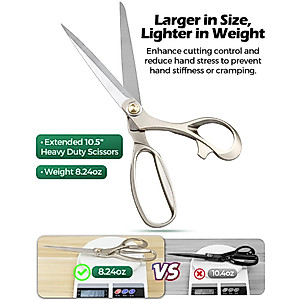 FIVEIZERO Fabric Scissors All Purpose: 10.5" Heavy Duty Scissors (Med. Weight) with Sheath, Ultra Sharp Dressmaker Shears, Professional Tailor Sewing Scissors for Fabric, Upholstery, Leather Cutting