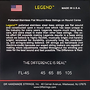 DR Strings Hi-Beam Flats - Flatwound Stainless Steel Round Core Bass 45-105