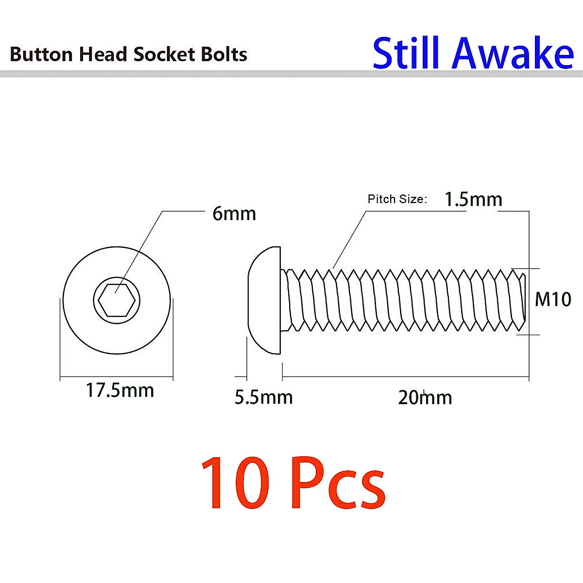 10 Pcs M10-1.5 x 20mm Button Head Socket Cap Screws, 10.9 Grade Alloy Steel, Allen Socket Drive, Black Oxide Finish, Full Thread (10.9 Grade,M10-1.5 x 20mm,10 Pcs)