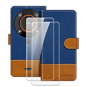 MILEGAO Leather Case for AGM Glory Qualcomm 5G Magnetic Phone Case with Wallet and Card Slot + [2 Pack] Tempered Glass Screen Protector for AGM Glory Pro 5G (6.53”)