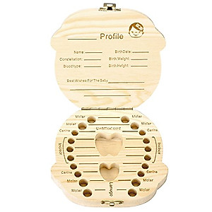 Mogoko Baby Teeth Keepsake Box Wooden Tooth Fairy Boxes, Child Kids Tooth Storage Holder Organizer(Girl, English; Customized Personalized Optional)