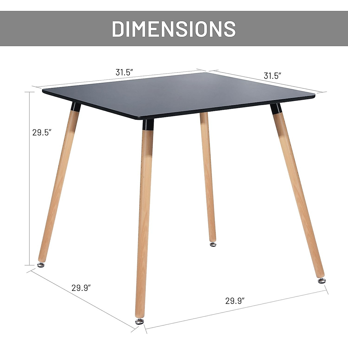 31.5 Inch Square Dining Table for 2-4 People, Modern Functional Table with Wooden Legs for Home Office Kitchen Dining Room Patio Small Spaces, Black
