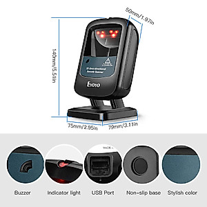 Eyoyo 2D Hands-Free Barcode Scanner, Omnidirectional USB Wired Desktop Barcode Reader 1D 2D PDF417 Data Matrix Bar Code Reader with Automatically Scanning for Retail Store Supermarket Mall Business