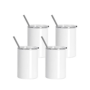PYD Life 4 Pack Sublimation Tumblers Cups Blanks with Lids and Straws White Stainless Steel Straight Tumblers for Kids,for Cricut Mug Press Sublimation Oven Printing