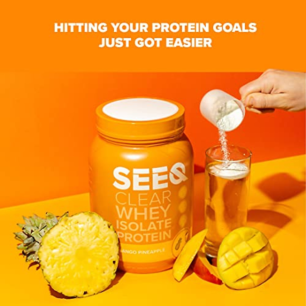 SEEQ Clear Whey Isolate Protein Powder, 22g Protein, Zero Lactose, Zero Sugar for Teens, Men, and Women, Healthy Juicy Protein with 25 Servings (Mango Pineapple)